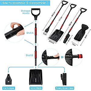 Snow Shovel Kit Removal Tools - 5 in 1 Foldable Car Snow Shovel + Snow Brush + Ice Scraper + Glove + Mini Ice Scraper, Portable Emergency Snow Remover Shovel Set for Car Truck Camping Outdoor