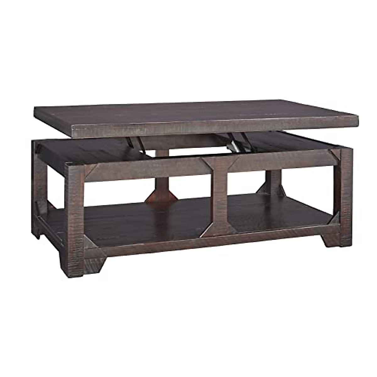 Signature Design by Ashley Rogness Rustic Rectangular Lift Top Coffee Table, Distressed Dark Brown