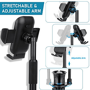 Uncaddn 2 in 1 Cup Phone Holder for Car, Stretchable Long Neck, Compatible with iPhone 14 Pro Max, Galaxy S10 Plus, and More