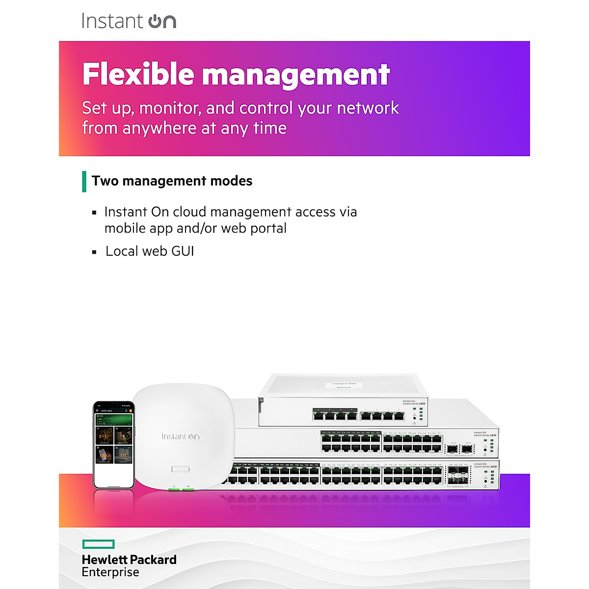 HPE Networking Instant On Switch Series 1830 48-Port Gb Smart-Managed Layer 2 Ethernet Switch | 48x 1G | 4X SFP | Fan-Less | US Cord (JL814A#ABA)