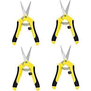 iPower 4-Pack 6.5 Inch Gardening Hand Pruner Pruning Shears Trimming Scissors with Straight Stainless Steel Blades for Bonsai, Herb, Bud, Hedge, Yellow