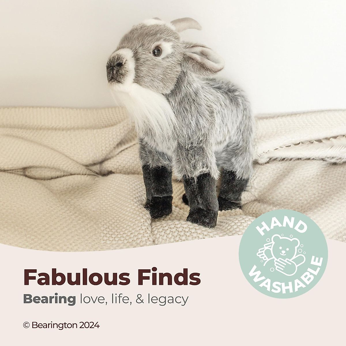 Bearington Garret Plush Gray Goat Stuffed Animal, 12 Inches