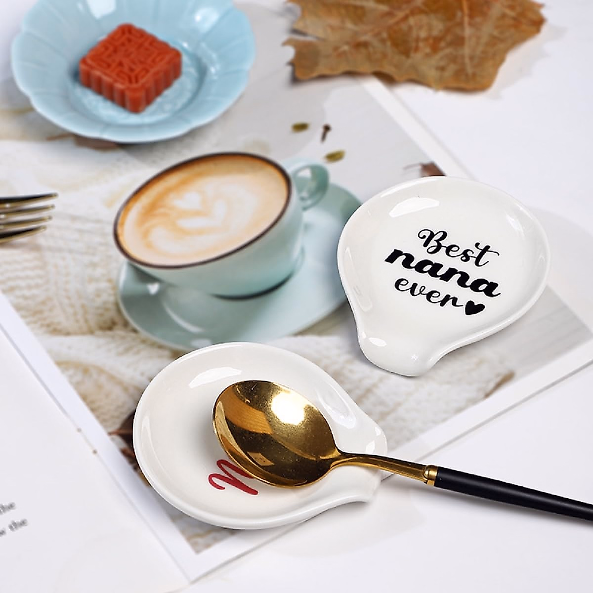 Spoon Rest for Coffee Station, Small Spoon Holder for Coffee Bar, Teaspoon Rest for Coffee, Ceramic Spoon Rests for Stove Top, Mimi Gifts