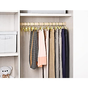 Amber Home Extra Length 14" Shiny Gold Metal Pants Hangers 10 Pack, Adjustable Big Clip Metal Skirt Hangers, Gold Clip Hangers for Jeans Trouser (10 Pack)