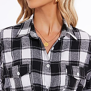 Women's 3/4 Sleeve Front Tie Shirt Plaid Shirts Denim Shirt Crop Cardigan Jean Crop Top Button Down Knot Shirt Black Plaid X-Small