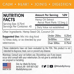 Made by Hemp - Hemp Oil for Dogs - Made in The USA - Holistic Relief for Stress, Pain, Inflammation - Hip and Joint Health - Sleep Aid - Dog Calming - Hemp Oil Drops for All Animals - 1 oz