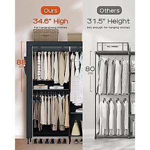 CASAMAYA Portable Closet, 81.5 Inch Extra Large Capacity Wardrobe Closet with Cover, Clothes Storage Organizer with Shelves and 5 Hanging Rods, Easy to Assembly, Black PCT136B01