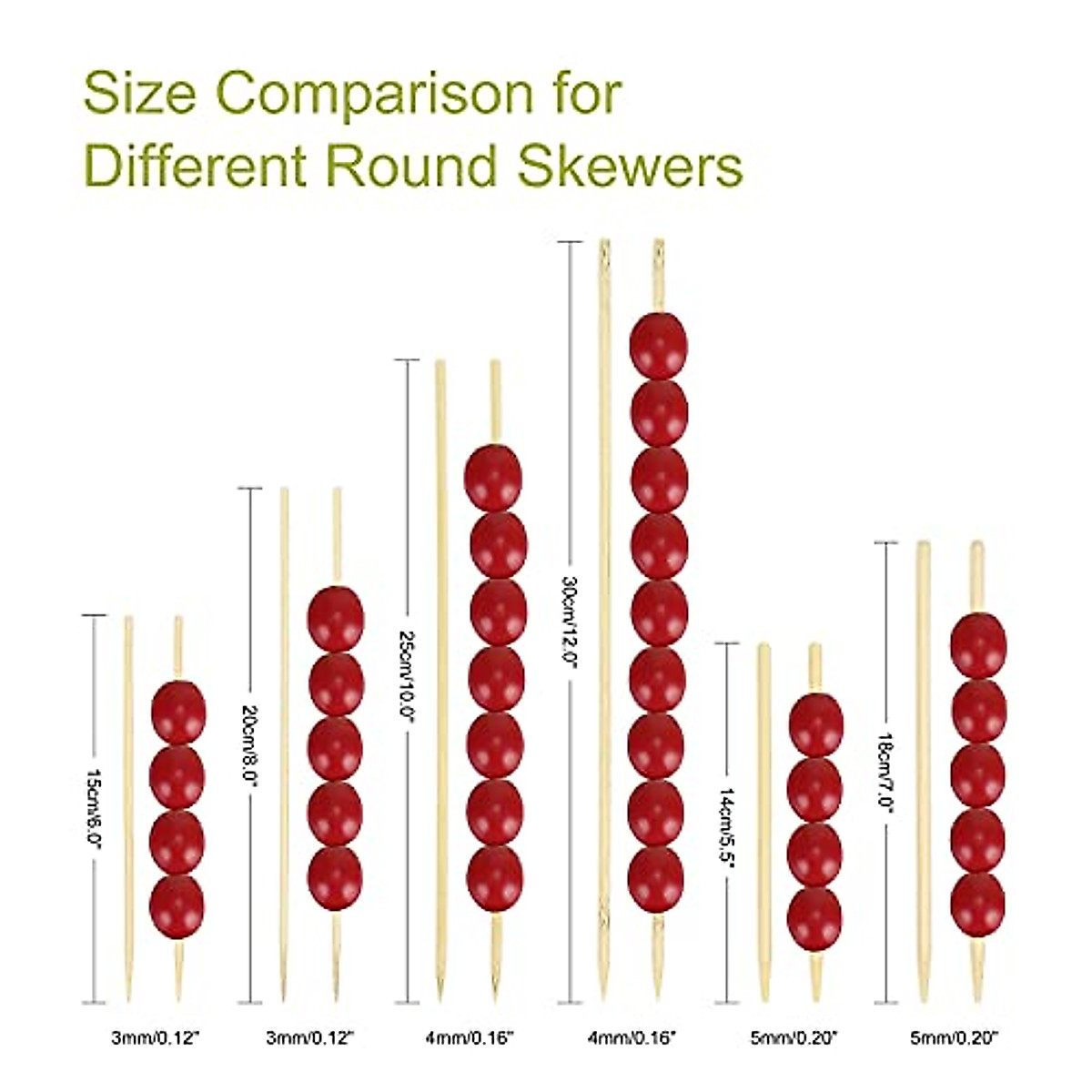 Minisland Premium 6 inch Bamboo Skewers for Appetizers Fruit Kabobs 3mm Thin Small Short Wooden Food Sticks 100 Counts, Many Sizes Choices 4.7"/5.5"/6"/7"/8"/10"/12" -MSL164