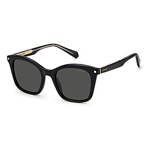 Polaroid Sunglasses Women's PLD 4110/S/X Rectangular Sunglasses, Black/Polarized Gray, 51mm,20mm