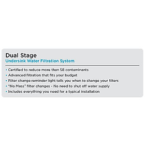 EcoPure ECOP20 Dual Stage Undersink Water Filtration System, 1 Count (Pack of 1), White