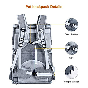 Groxkox Double Cat Carrier for 2 Cats,Dog Backpack Carrier for Medium Dogs,Double Compartment Pet Carrier Backpack for Dual Pets,for Outdoor Traveling/Stroll and Picnic