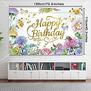 Flowers Birthday Party Backdrop Pink Flower Bush Garden Birthday Photography Background for Girls Women Happy Birthday Party Background Banner for Birthday Proposal Party Decoration Supplies