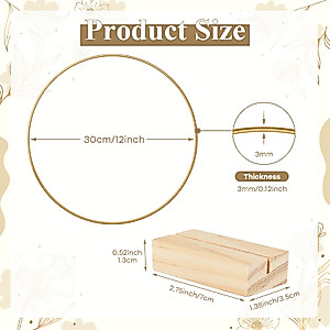 BOUBONI 6 Pcs 12 Inch Metal Floral Hoop Centerpiece with 6 Pcs Wooden Stand for Table Metal Wreath Ring Stand for Centerpiece Table Decorations Wedding Decor Wall Hanging Crafts