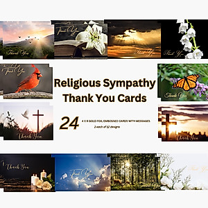 Asiren Greetings Sympathy Thank You Cards - Funeral Thank You Cards - 12 Beautiful Designs with Gold Foil, Message Inside, and Envelopes
