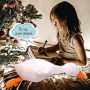 Goose Stuffed Animal Cute Duck Plush Toy Soft Goose Plushie Hugging Pillow Gift for Kids and Friends (White Round Eyes,25.6'')
