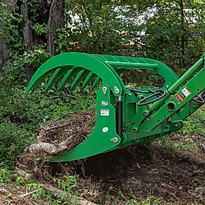 Titan Attachments 84" HD Root Grapple Rake Attachment Fits John Deere Hook and Pin Connection, Recommended for Series 4 Tractors, Twin 3,000 PSI Cylinders, Carry Rocks, Logs, Brush, Debris