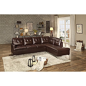 Homelegance Barrington 109" x 108" PU Leather Chaise Sofa, Brown