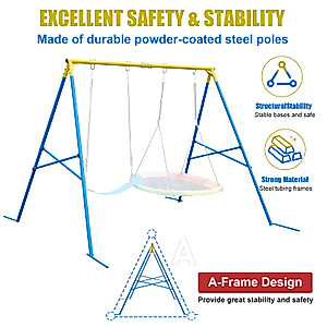 Hishine Swing Stand Metal Frame for Backyard, Heavy Duty Full Steel A-Frame with Ground Stakes, Fits 2 Swings Extra Large Outdoor 550lbs (Bicolor)