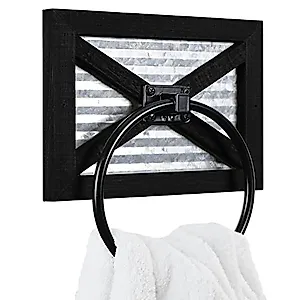 Autumn Alley Farmhouse Decor Hand Towel Ring for Bathroom - Rustic Hand Towel Holder - Rustic Towel Rack Ring Holder, Wall Mounted, Bathroom Decor Towels Mix of Wood, Galvanized Metal, Black Wood