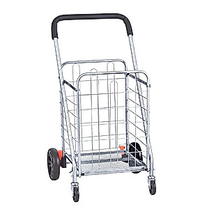 VEVOR Folding Shopping Cart, 110 lbs Static Load Capacity, Grocery Utility Cart with Rolling Swivel Wheels, Heavy Duty Foldable Laundry Basket Trolley Compact Lightweight Collapsible Luggage, Silver