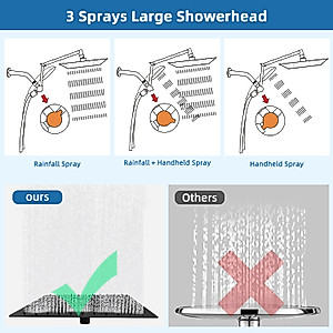 Rain Shower Head with Handheld Spray Combo - 10" Rainfall Showerhead + 7-Spray Handheld Spray Combo, Folded Extension Arm, 71" Shower Hose and 3 Settings Diverter, Matteblack