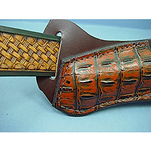 Custom Leather Left Hand Cross Draw Pocket Knife Sheath Far a Buck 110 Are 112. The Top Is Alligator Print