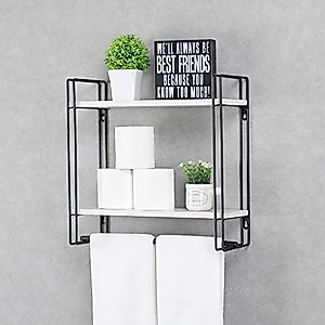 Industrial Pipe Shelving,Iron Shelves Industrial Bathroom Shelves with Towel bar,16.9in Rustic Metal Pipe Floating Shelves Pipe Wall Shelf,2 Tier Industrial Shelf Wall Mounted,Retro White