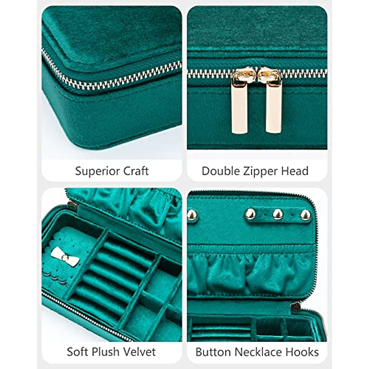 V-LAFUY Jewelry Travel Organizer, Travel Jewelry Case Small Travel Jewelry Box for Women Storage Rings Earrings Necklaces - Emerald Velvet Green