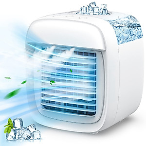 DOWILLDO Portable Air Conditioners, Mini Air Conditioner for Room with 880ML Water Tank, 3 Speeds Air Conditioner Fan with 7 Colors Night Light for Car, Kitchen, Home and Office