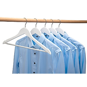 White Wood Bridal Dress Hangers Wooden Coat Hanger, Heavy Duty Clothes Hangers, Solid Wood Hangers for Shirts, Jackets, Pants, Wedding Dress, Bridesmaid Suits 10 Pack-HL01W