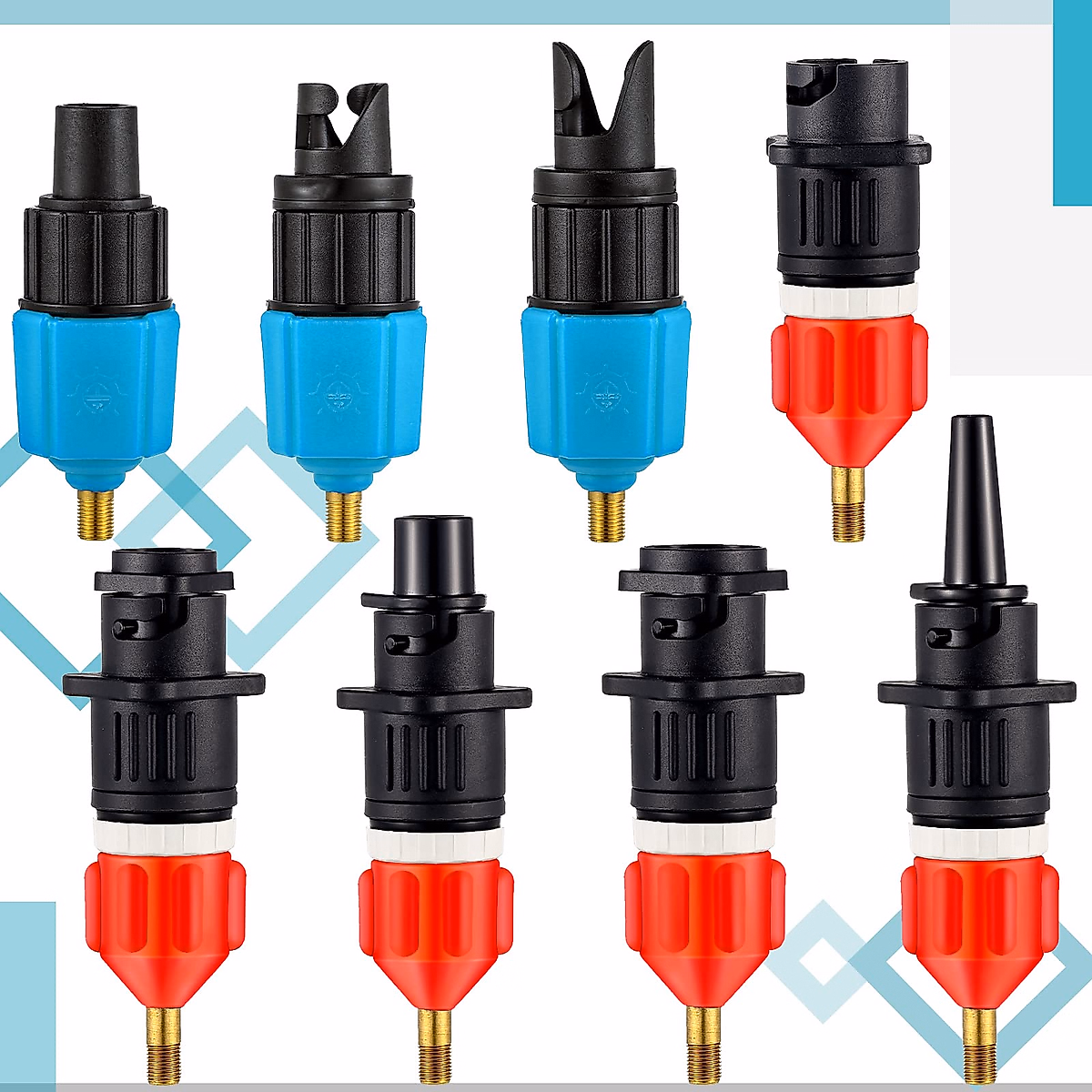 Treela Inflatable Pump Adaptor Air Pump Adapter Compatible with SUP Inflatable Car Air Compressor Valve Adapter with 9 Air Valve Nozzle for Paddle Board Inflatable Boat (Classic,Orange, Blue)