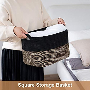 Goodpick Cube Storage Bins - Shelf Baskets for Storage Closet Storage Basket Towel Book Cloth Storage Bins for Office Woven Basket for Shelves Baby Laundry Basket Toys Storage Basket, 13''x9.8''x9''