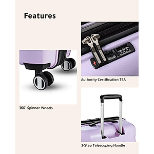 LUGGEX Carry on Luggage with Spinner Wheels, Lightweight Suitcase 2 Piece, Expandable (Purple, 14/20)