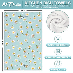 AnyDesign Spring Kitchen Dish Towel Daisy Flower Dishcloth Rustic Blue White Floral Hand Drying Tea Towel for Cooking Baking Cleaning Wipes Supplies, 18 x 28 Inch, Set of 4