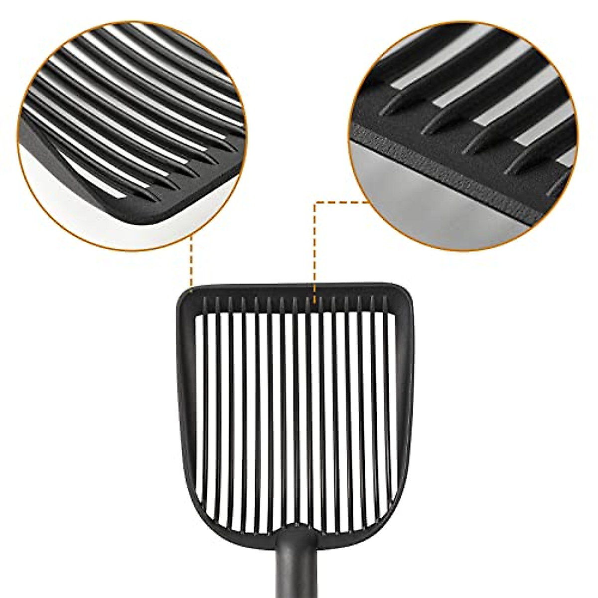 Yangbaga Newest Cat Litter Scoop with Deep Shovel, Non-Stick Coated Metal Litter Scoop with Ash Wood Handle&Hanging Design, More Efficient Litter Sifter with Better Litter Filtration (Dark Brown)