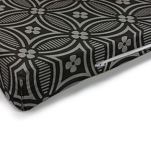 Lunarable Black and Grey Bench Pad, Antique Old Style Mosaic Tiles with Circles Little Flowers and Lines, Standard Size HR Foam Cushion with Decorative Fabric Cover, 45" x 15" x 2", Black Grey