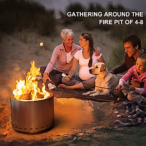 VONZOY 19.5 Inch Fire Pit, Smokeless Fire Pits for Outside, 304 Stainless Steel Outdoor Large Wood Burning Firepit w/Stand, Ash Pan and Portable Handbag Bonfire Pit for Patio, Camping Stove