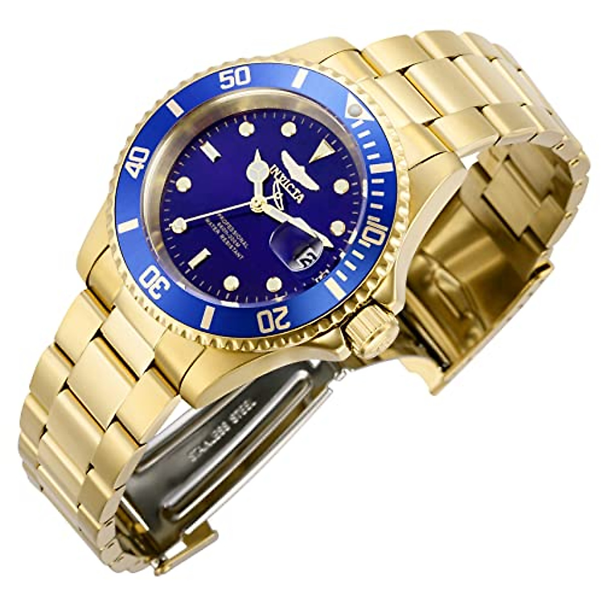 Invicta Men's Pro Diver Quartz Watch with Stainless Steel Strap, Gold/Blue, 20 (Model: 26974)