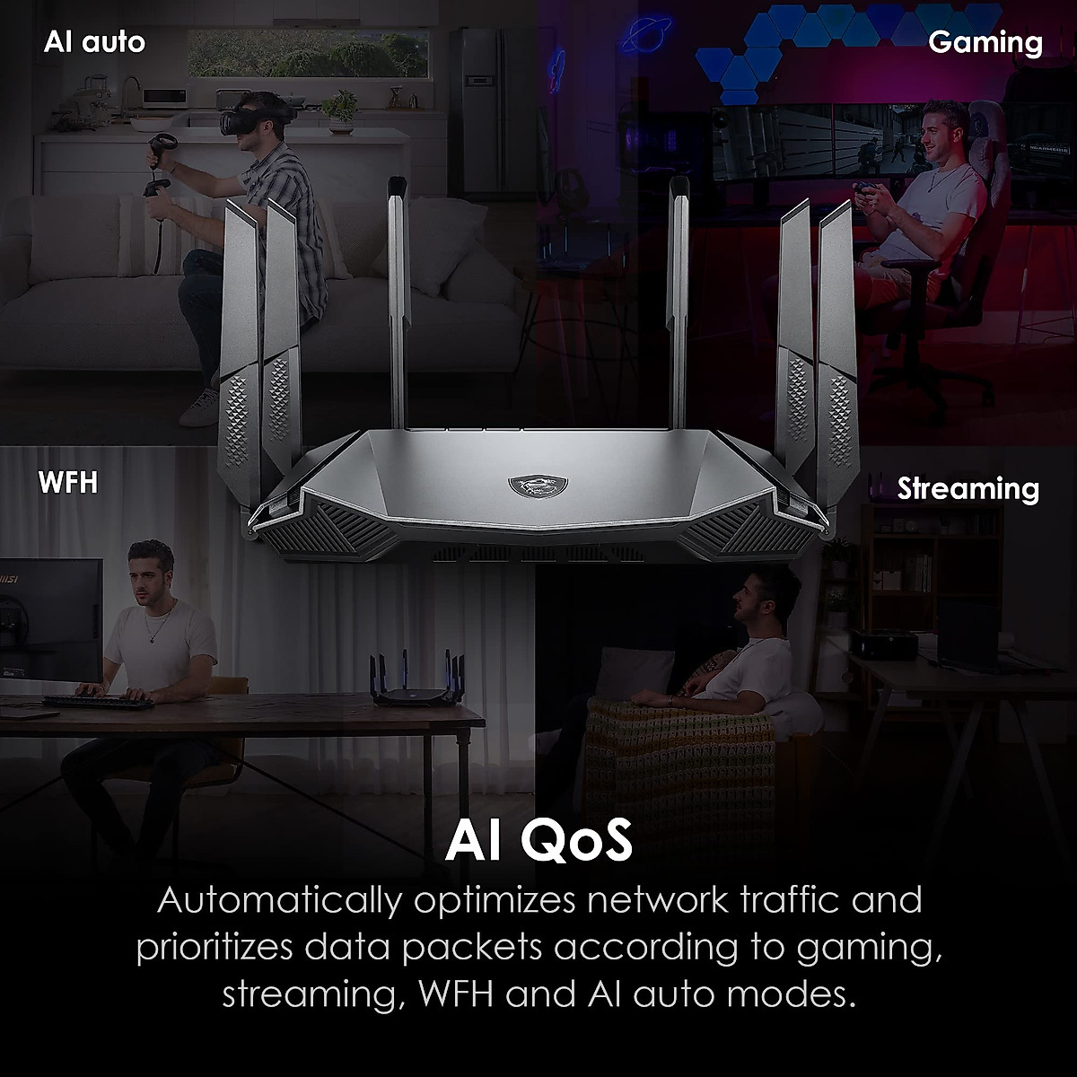 MSI Radix AXE6600 WiFi 6E Tri-Band Gaming Router, AI QoS, RGB, 1.8GHz Quad-Core Processor, MU-MIMO, Gigabit Wireless, 8-Stream, High Speed Long Range