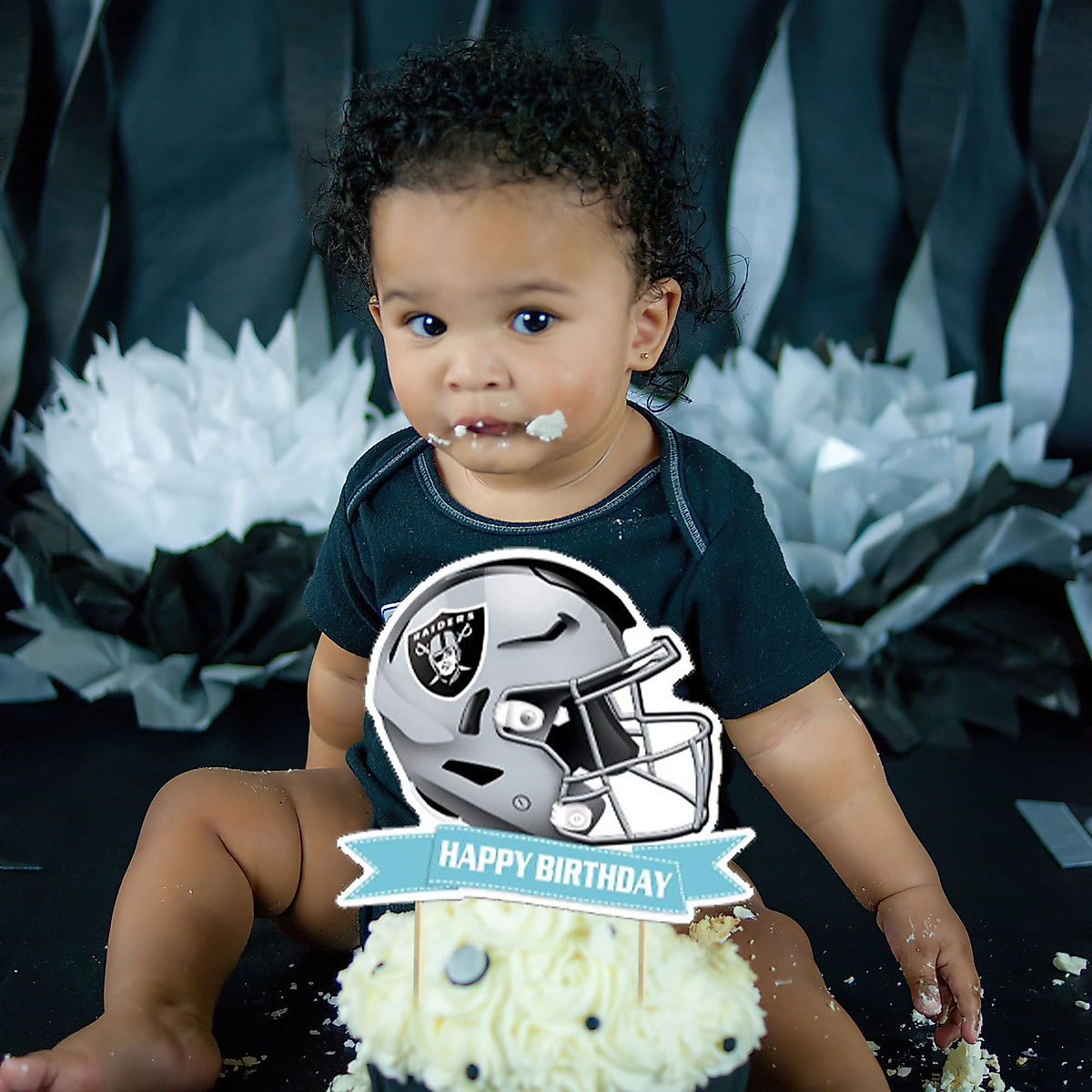 KOOMEE 32 Pcs Raiders Party Supplies, Rugby Theme Party Supply Set for Kids with 1 Happy Birthday Banner Garland, Cake Topper,12 Cupcake Toppers, 18 Balloons for Football Rugby Fans Party Decorations