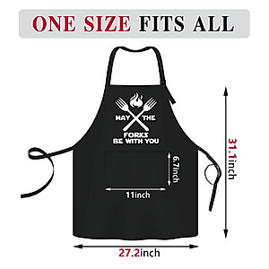 zcyhtqp May The Forks be With You,Funny Apron for Men Women with 2 pockets,One Size Fits All,Adjustable Chef Apron,Cooking Grilling BBQ Apron,BBQ Lover Gift,Gift for Chef, Lovers, Dad,Mom
