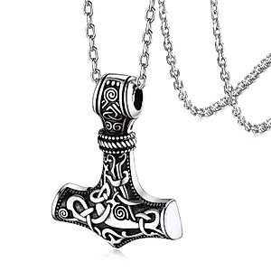 Silvora Norse Viking Jewelry Thor's Hammer Necklace Sterling Silver Vintage Celtic Knot Pendant Jewelry for Women Men