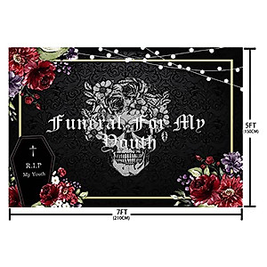 Sendy SENDY 7x5ft Funeral for My Youth Backdrop RIP to My 20s Birthday Photography Background Burgundy Red Flower Skull Tombstone Party Decoration Banner Photo Booth Props