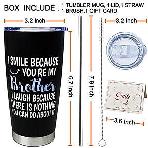 CTIGERS Funny Brother Tumbler with Lid and Straw Insulated Travel Mug Gifts for Brother from Sibling, Birthday,Christmas,Thank Giving Day,Wedding Gifts 20 oz BLACK