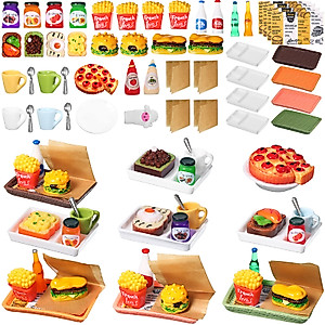 50 Pieces Dollhouse Miniature Fast Food Accessories Set Mixed Resin Food Drink Mini Hamburger Fries Juice Milk Bread Jam Cup Doll Kitchen Pretend Play Food for 1:12 Dollhouse and Cake Toppers Decor