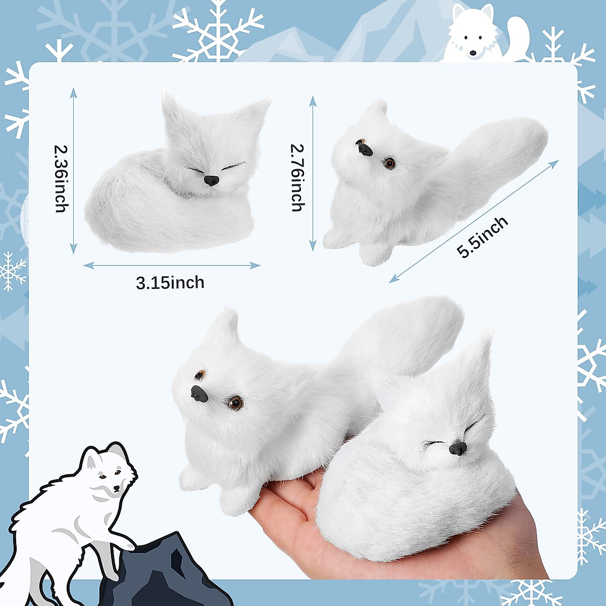 Simulation Fox Toy 2 Piece Fur Fox Model Stuffed Fox Ornament Static Action Figures Fox Squatting Sleeping Plush Mini Fox for Home Office Bag Decoration 5.5 x 2.76 Inch, 3.15 x 2.36 Inch (White)