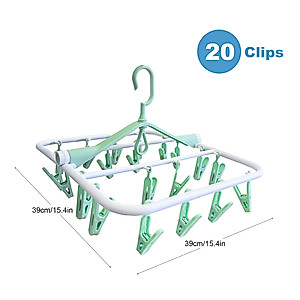 HAOYIJIA Foldable Clip Clothes Drying Racks, Drip Hanger Plastic with 20 Drying Clips 360° Rotatable Hook Laundry Clip for Drying Towels Bras Baby Clothes Gloves