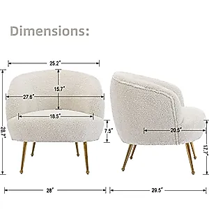 LukeAlon Sherpa Accent Chair with Ottoman Set, Upholstered Round Back Living Room Chair with Footrest Comfy Sofa Chair with Golden Metal Legs Elegant Barrel Chair for Reading Room, White