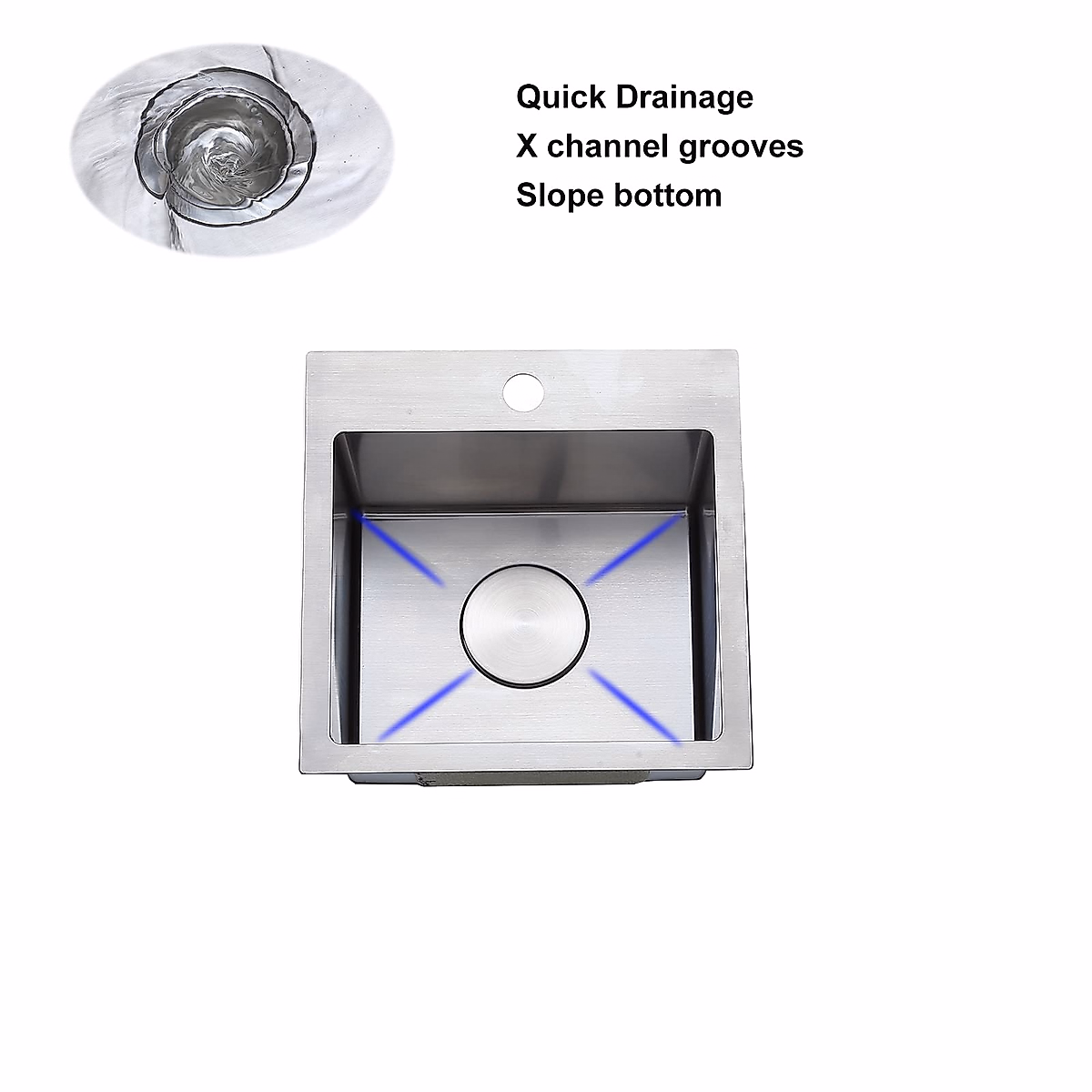 VAPSINT 15x15 inch 304 Stainless Steel Drop in Wet Bar Sink,Single Bowl Topmount Prep Rv Small Kitchen Sink with Grid and Drain