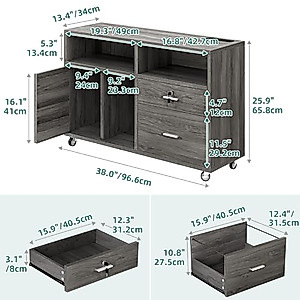 YITAHOME Wood Lateral File Cabinet, 2 Drawer Mobile Storage Cabinet, Fits A4, Letter and Legal, Printer Stand with Open Storage Shelves, Modern Filing Cabinet for Home Office, Grey